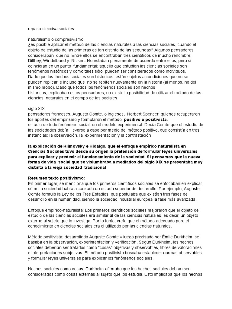 Repasocieccisasociales | PDF | Positivismo | Pensamiento crítico