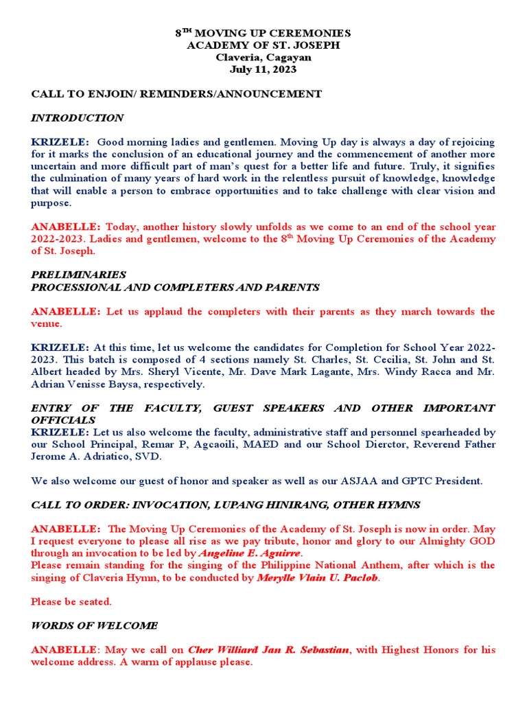 Moving Up MC Script | PDF