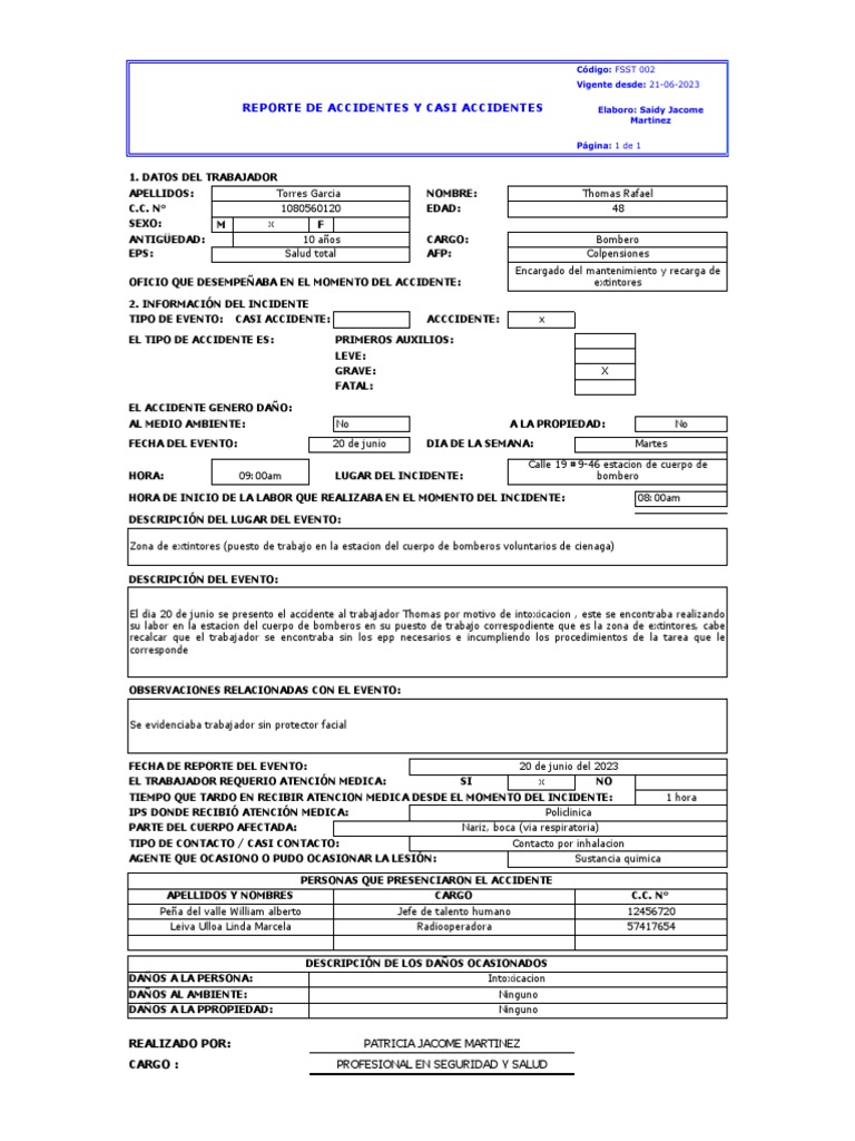 FSST 002 Reporte de Incidentes y Casi Accidentes (S) | PDF