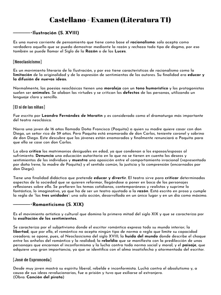 Castellano - Examen (Literatura T1) | PDF | Romanticismo | Poesía
