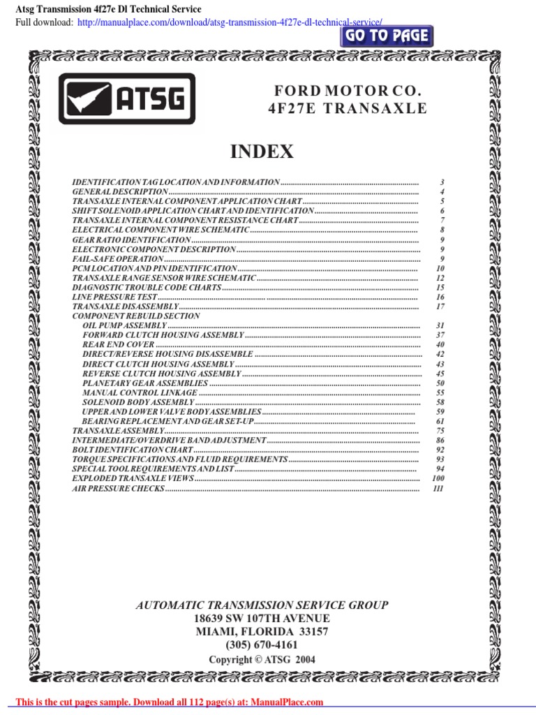 Atsg Transmission 4f27e DL Technical Service | PDF | Manual Transmission | Automatic Transmission