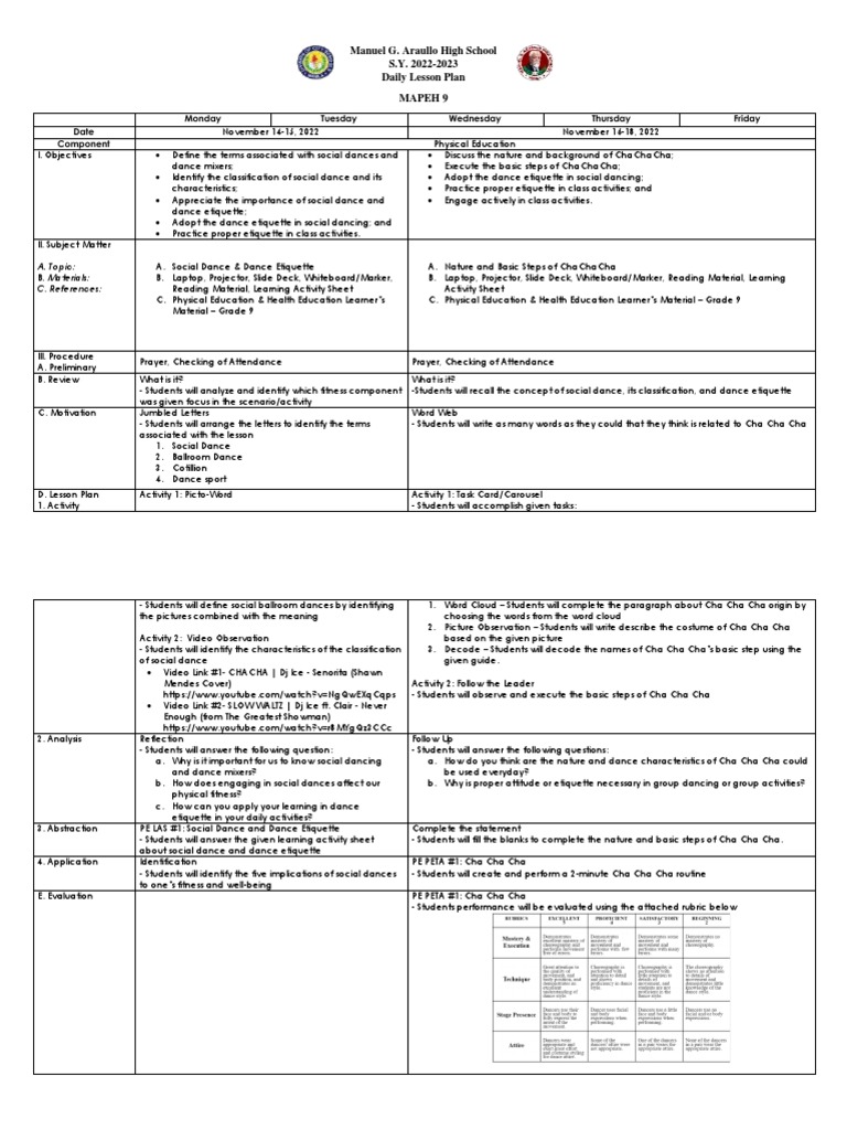 G9 Pe de Leon - Dlp-Nov-14-25 | PDF | Dances | Lesson Plan
