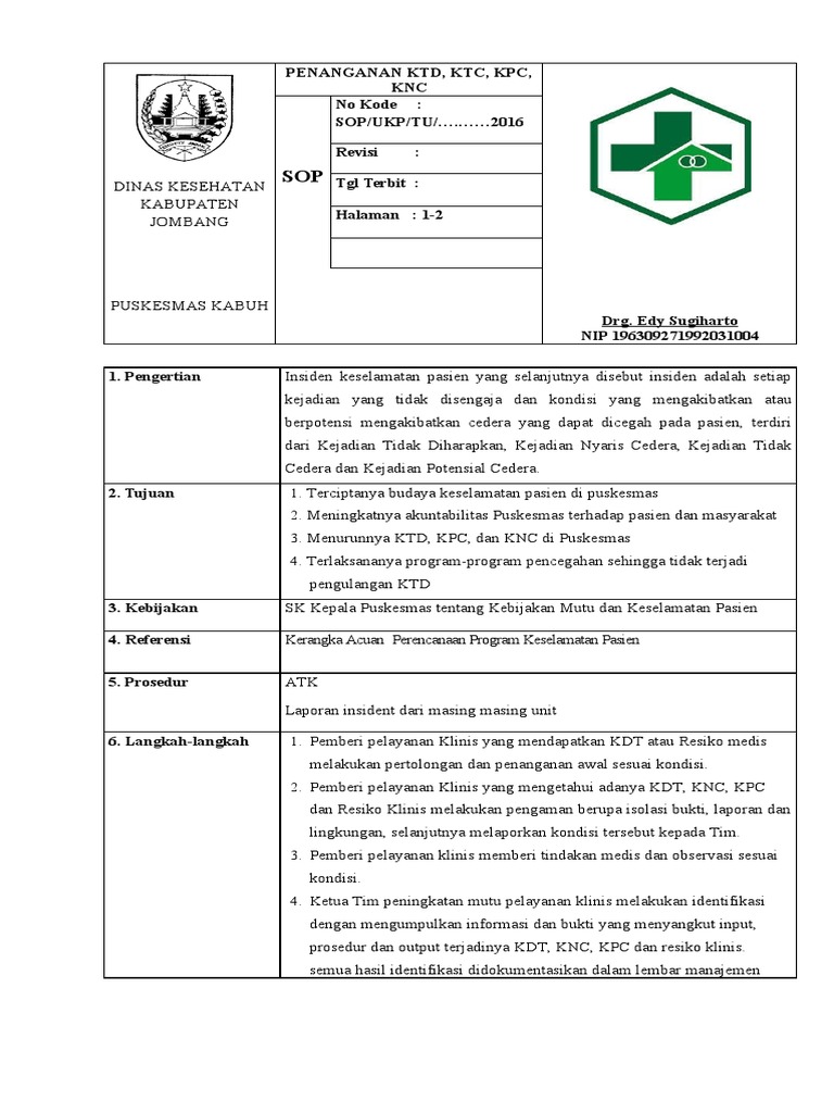 SPO Pengangan KTD, KTC, KPC Dan KNC | PDF