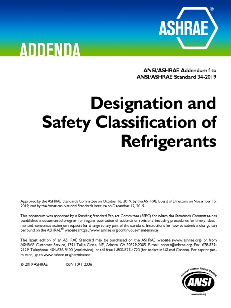ASHRAE 34 - 2019 Designation and Safety Classification of Refrigerants ...