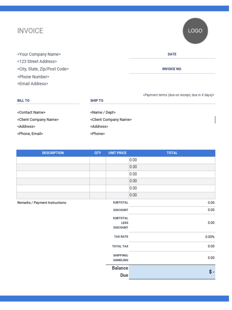 Wide Margin Word Invoice Template | PDF