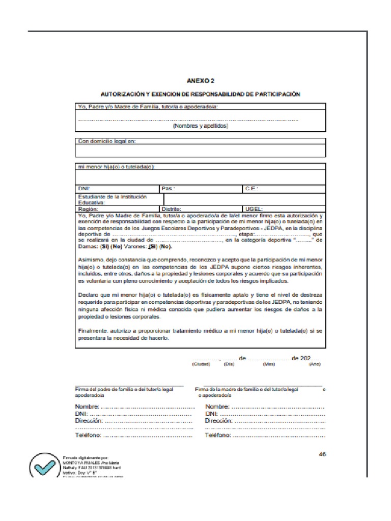 Ficha de Autorización Anexo 2 | PDF