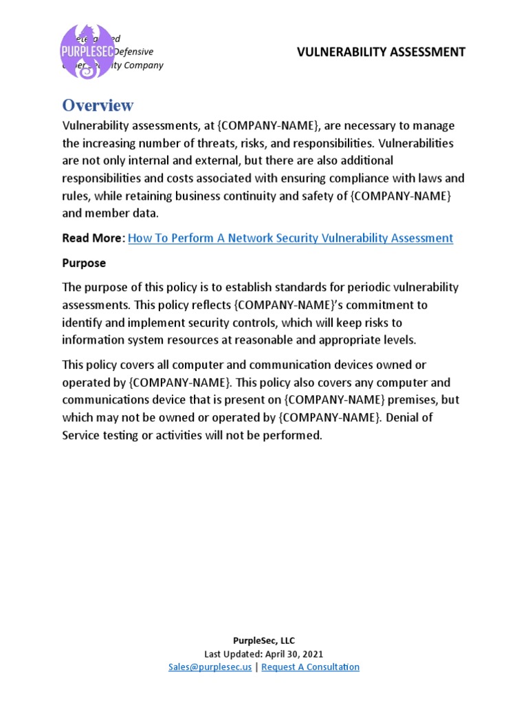 Security Policy 24 Vulnerability Assessment | PDF | Information Security | Vulnerability (Computing)