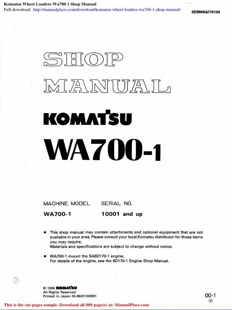 Komatsu Wheel Loaders Wa700 1 Shop Manual | PDF