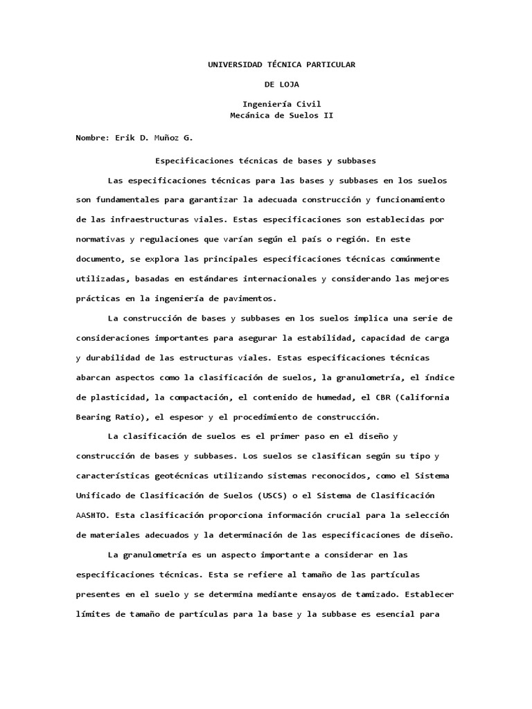 Especificaciones de La Base y Subbase | PDF | Mecánica de suelos | Ciencias fisicas