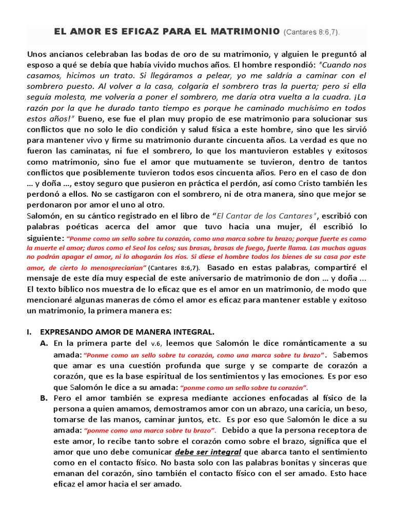 EL AMOR ES EFICAZ PARA EL MATRIMONIO Cantares 8 | PDF | Amor | Matrimonio