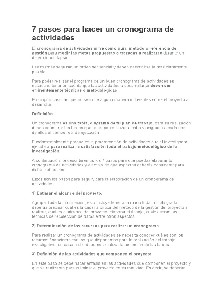 7 Pasos para Hacer Un Cronograma de Actividades | PDF | Toma de ...
