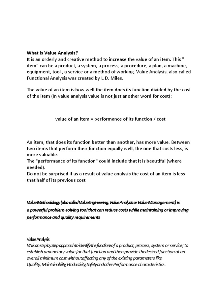 What Is Value Analysis & Value Engineering | PDF | Value Chain ...