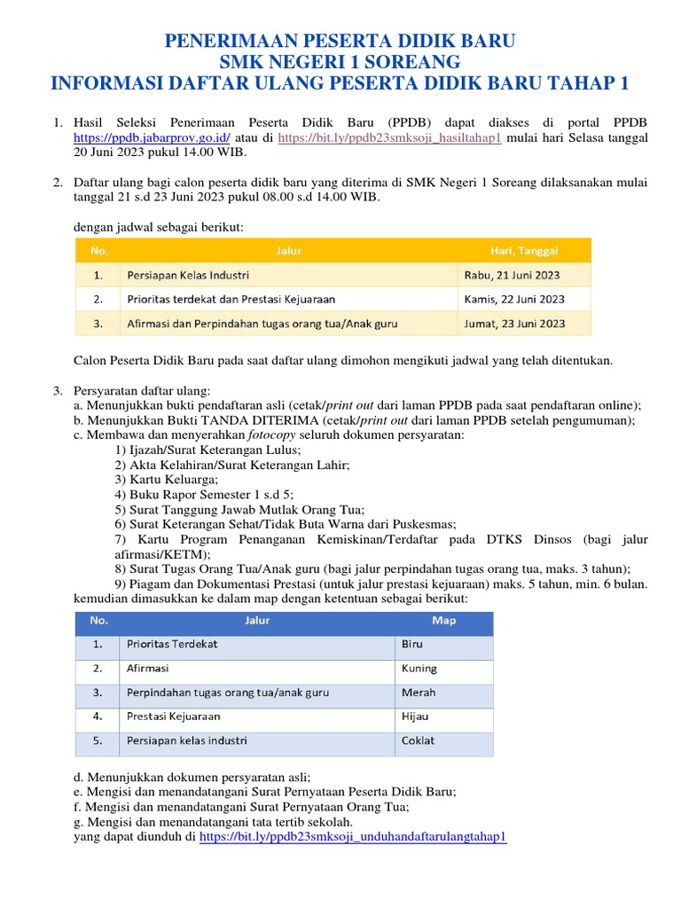 Informasi Daftar Ulang Tahap 1 | PDF Informasi Daftar Ulang Tahap 1 | PDF