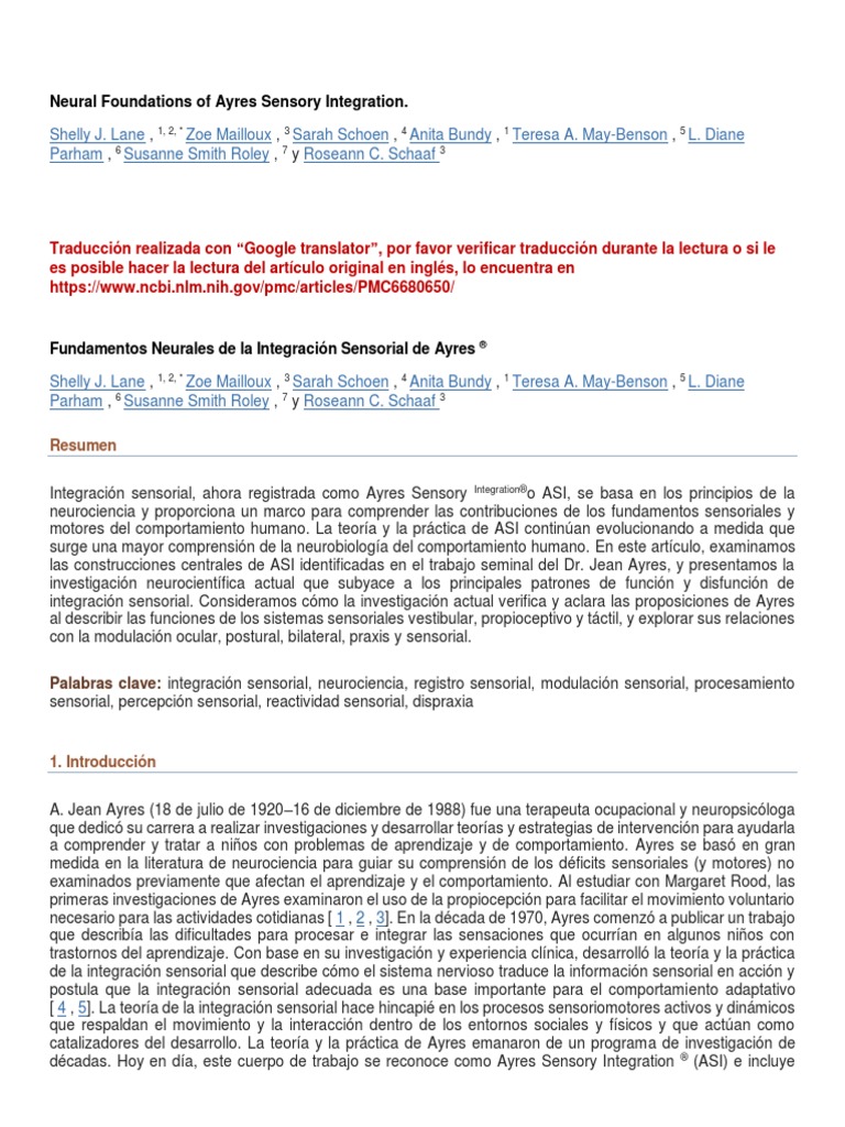 Neural Foundations of Ayres Sensory Integration | PDF | Sistema ...
