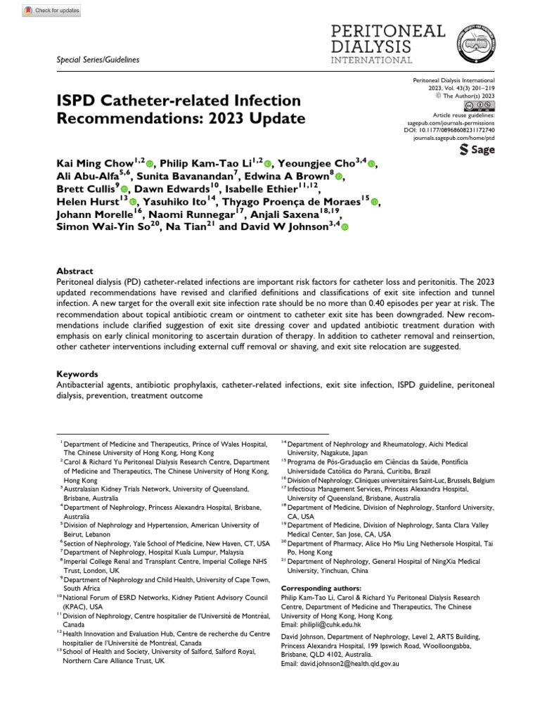 Chow Et Al 2023 Ispd Catheter Related Infection Recommendations 2023 ...