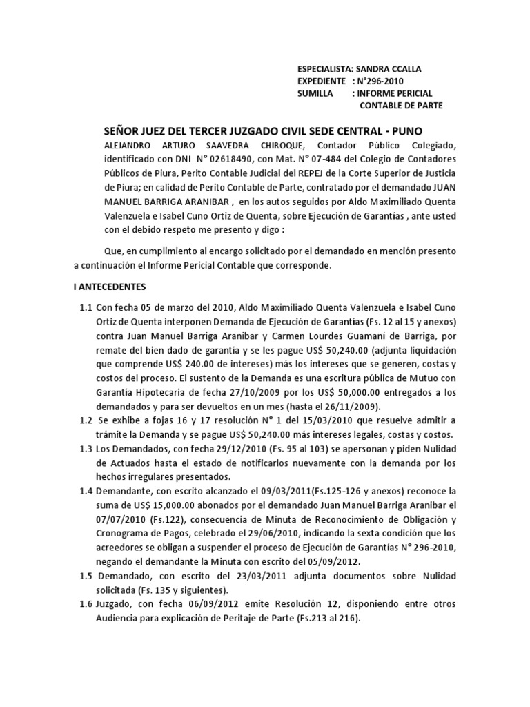 S10.s1 MODELO DE INFORME PERICIAL | PDF | Pagos | Derecho empresarial