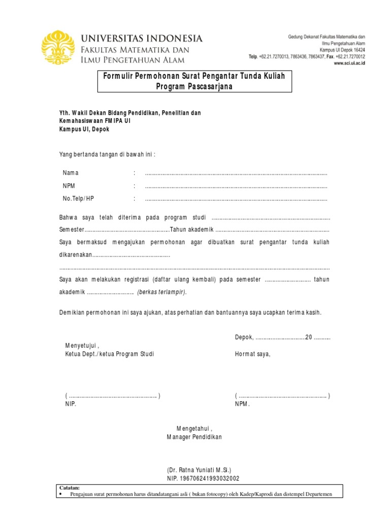 Form SRT Tunda Kuliah S2 S3 | PDF