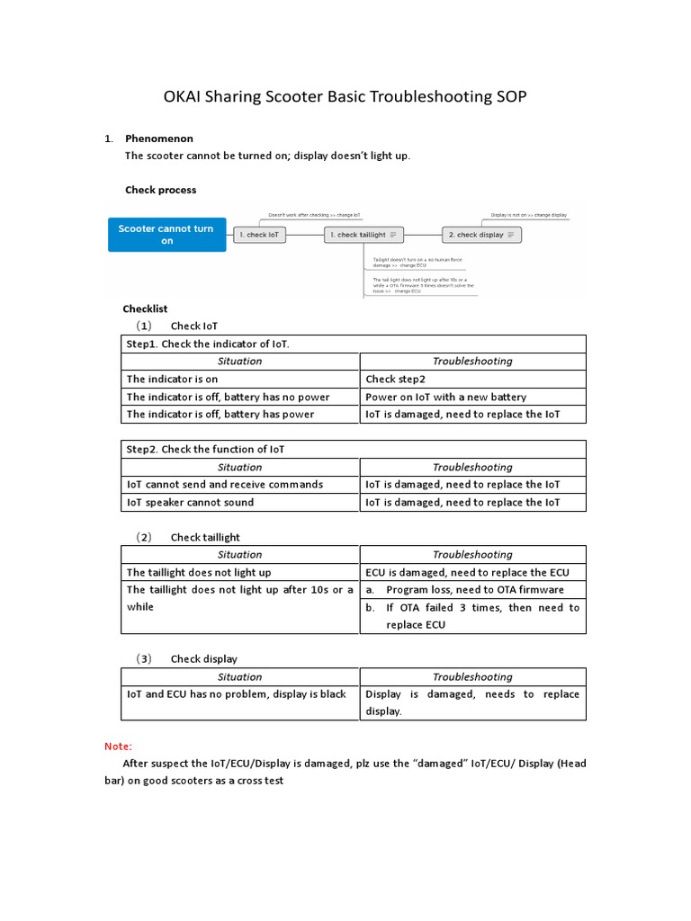 OKAI Scooter Basic Troubleshooting SOP (S) | PDF | Troubleshooting ...