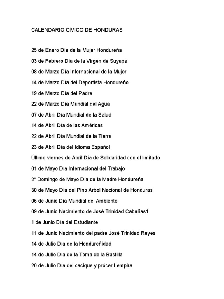 Calendario Cívico de Honduras | PDF