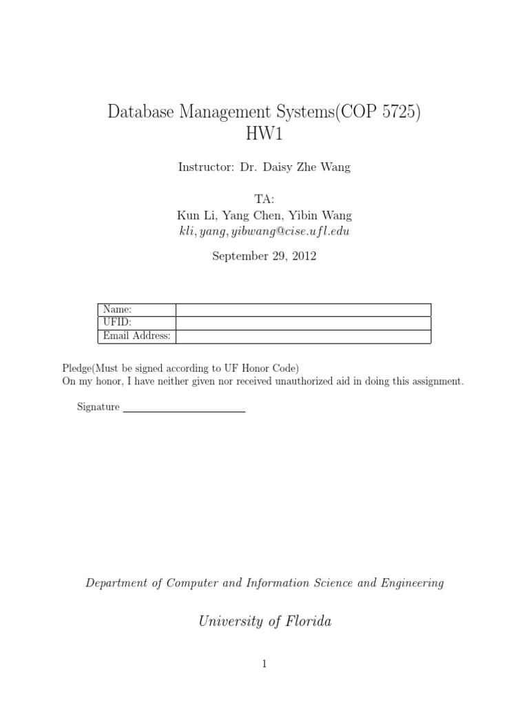 HW1 Solu | PDF | Databases | Database Design