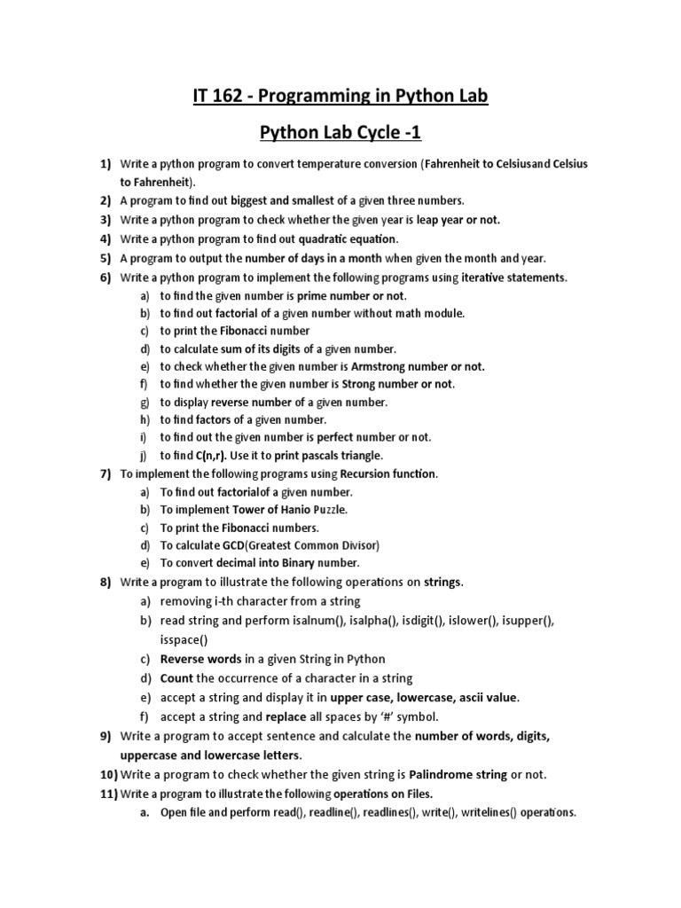 Python Lab Cycle It Pdf Class Computer Programming Inheritance Object Oriented 3462