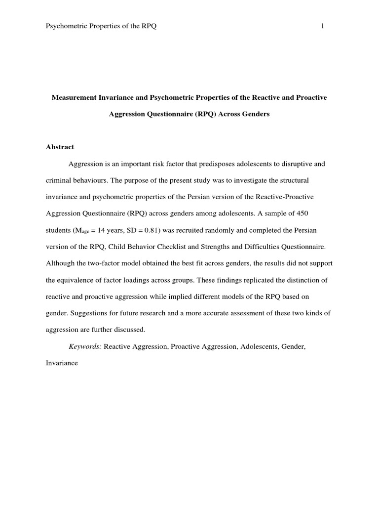 Reactive and Proactive Aggression Questionnaire (3) | PDF | Aggression ...