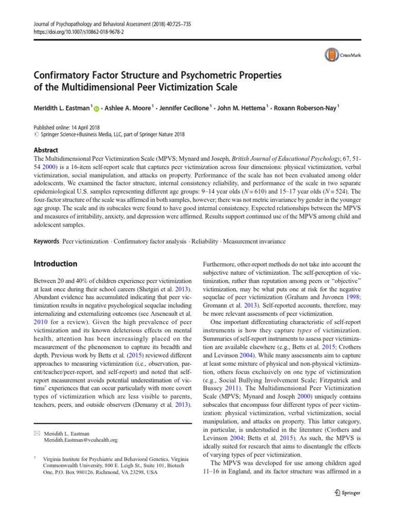 Confirmatory Factor Structure and Psychometric Properties of The Multidimensional Peer ...