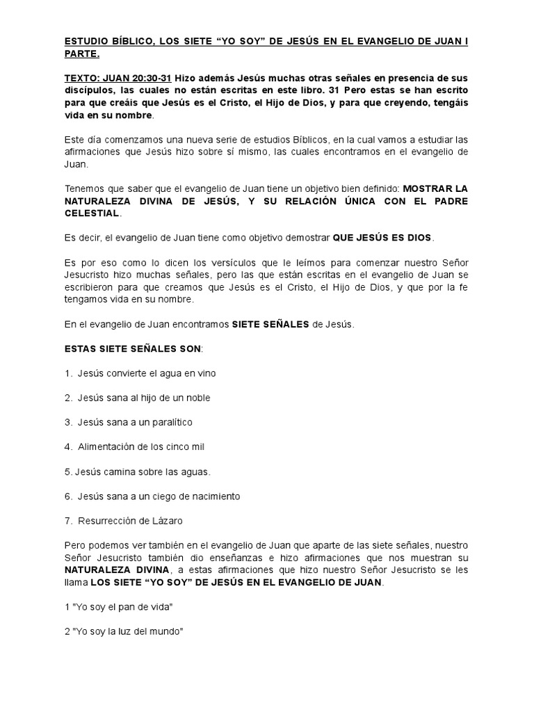 Estudio Biblico Los Siete Yo Soy de Jesus en El Evangelio de Juan i ...
