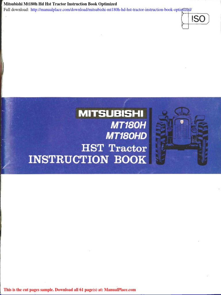 Mitsubishi Mt180h HD HST Tractor Instruction Book Optimized | PDF ...