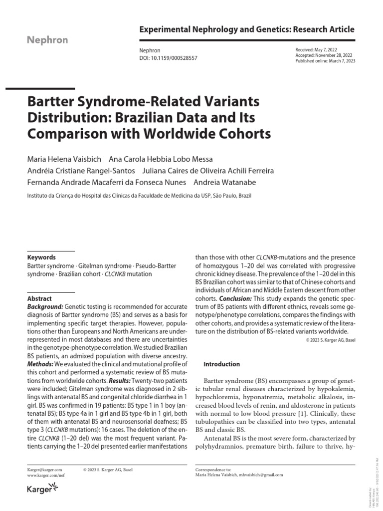 Bartter Syndrome-Related Variants | PDF | Medical Specialties ...