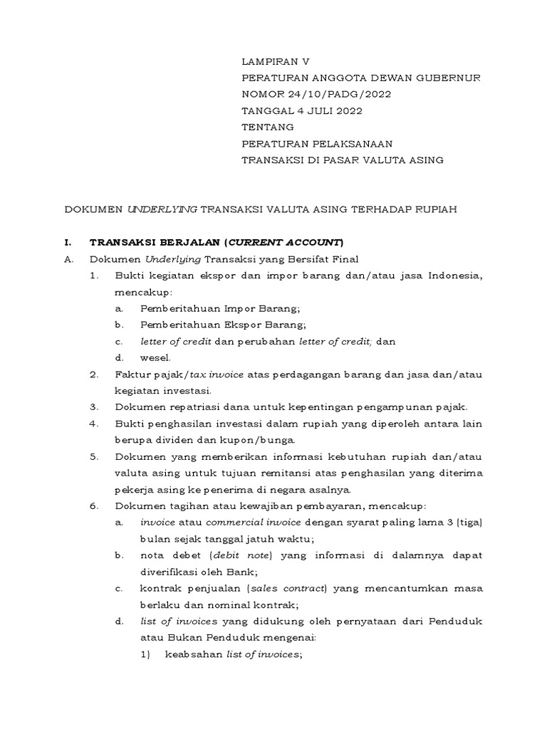 LAMPIRAN V Dokumen Underlying Transaksi | PDF