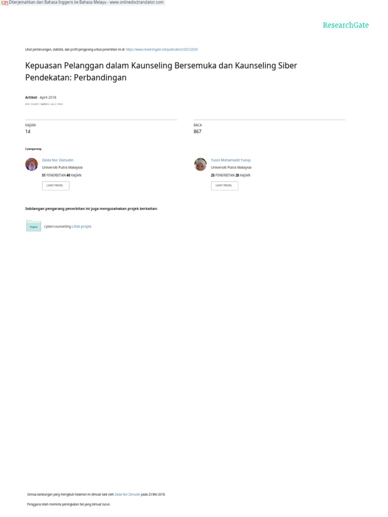 Clients Satisfaction in Face-To-Face Counselling and Cyber Counseling Approaches A Comparison ...