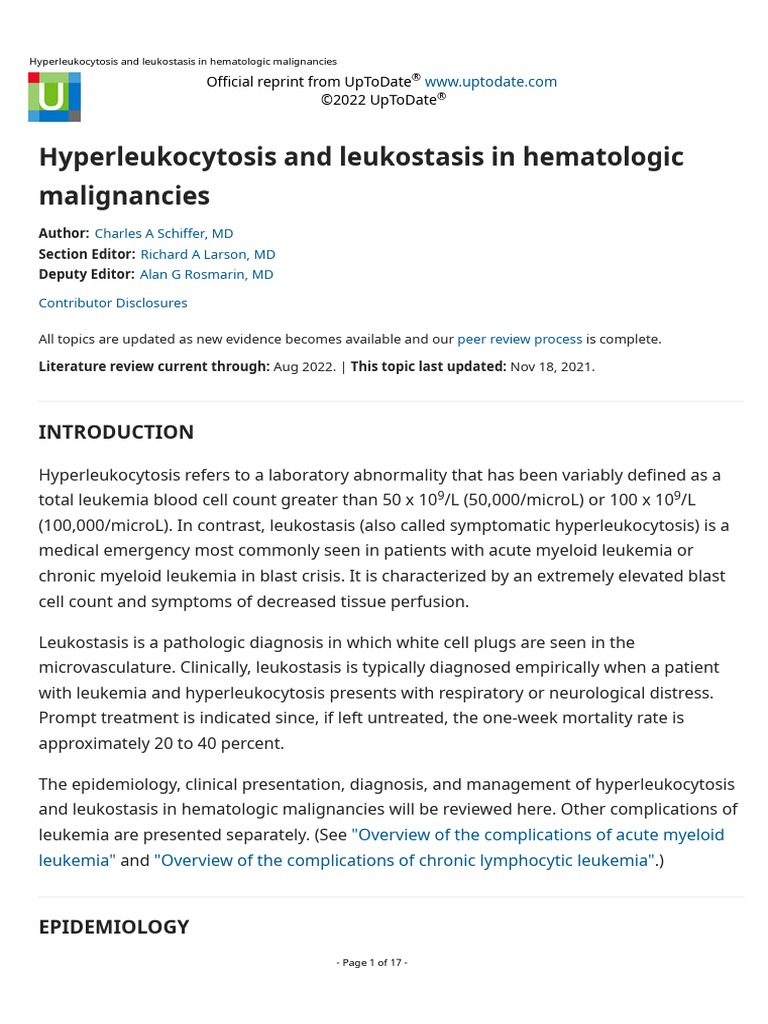 Hyperleukocytosis and leukostasis in hematologic malignancies | PDF ...