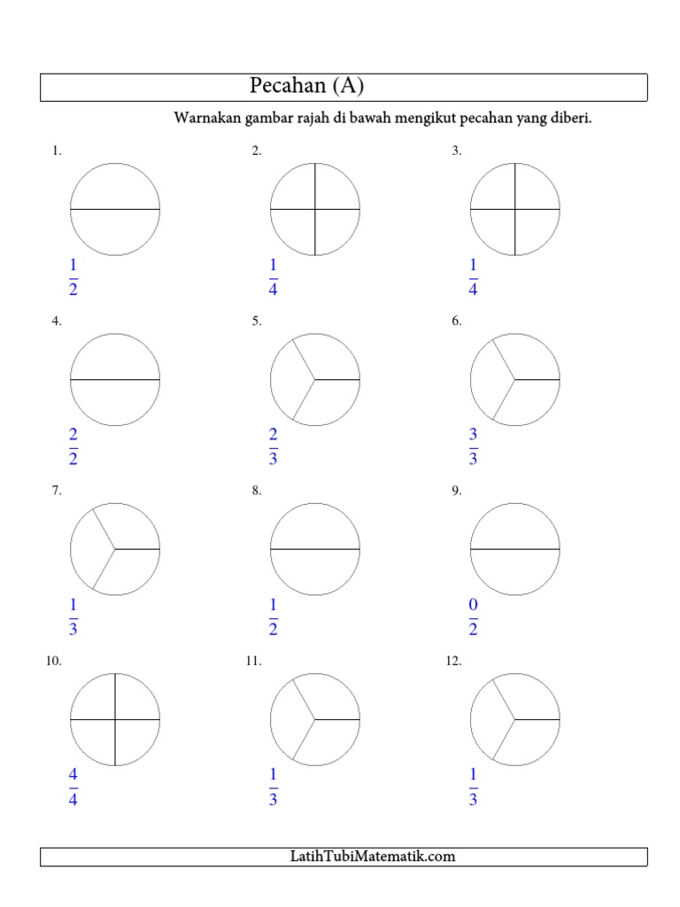 Lembaran Kerja Warnakan Pecahan | PDF