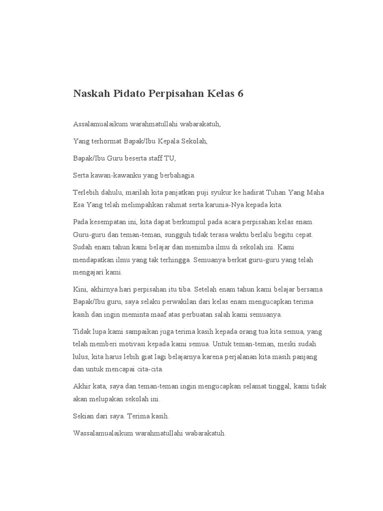 Contoh Naskah Pidato Kelulusan Kelas 6 | PDF