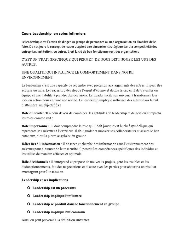 Leadership en Soins Infirmiers | PDF | Direction | Allaitement