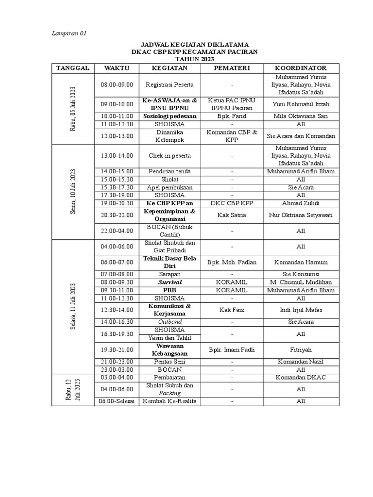 Jadwal Kegiatan Fix | PDF