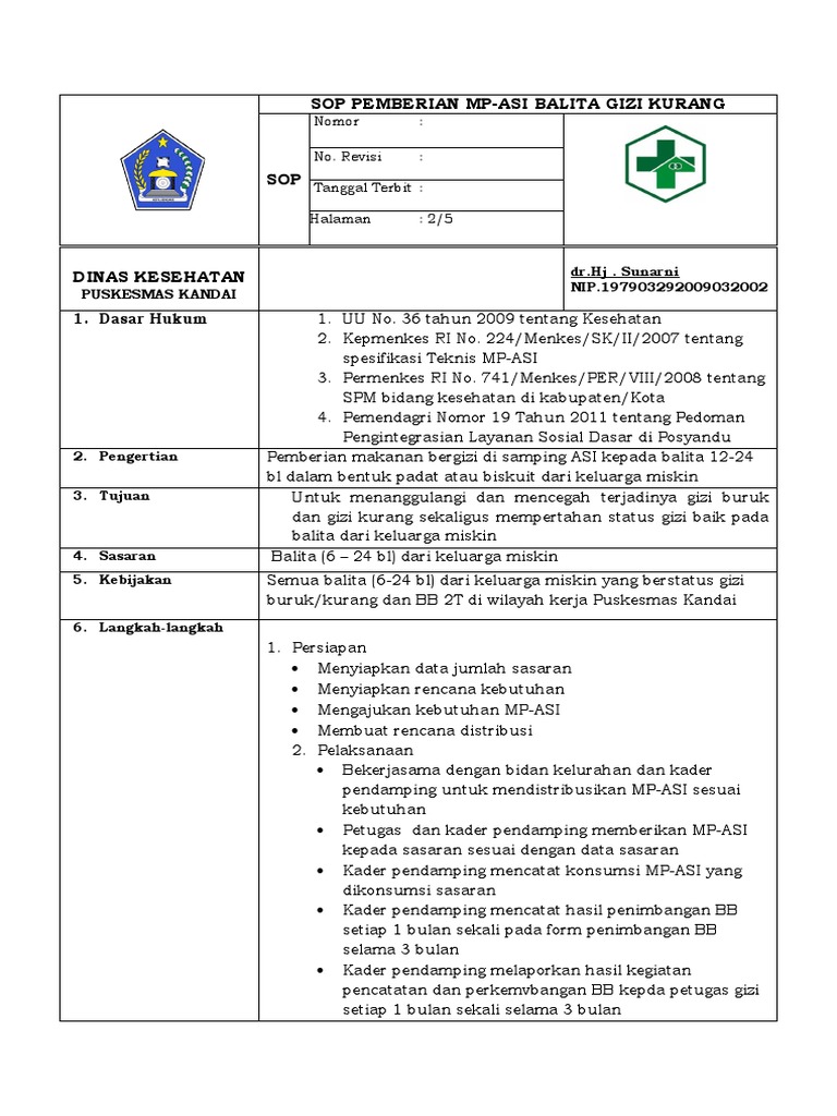 Sop Pemberian Mp-Asi Bayi Dan Balita | PDF