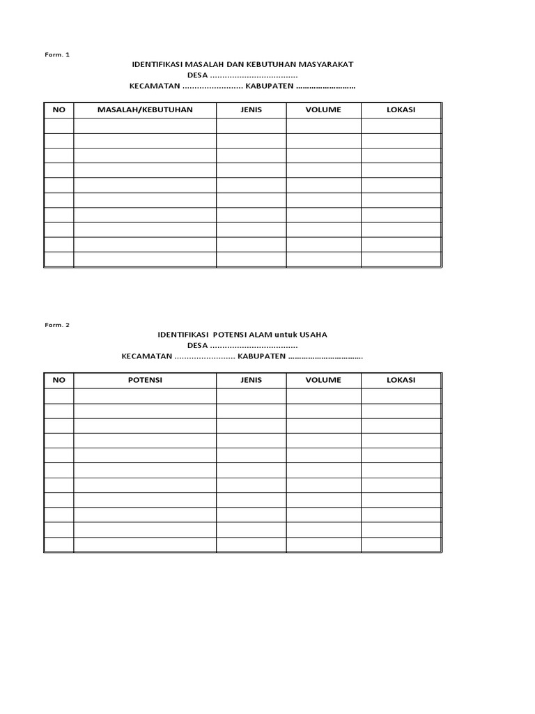 FORM Identifikasi Potensi Desa | PDF