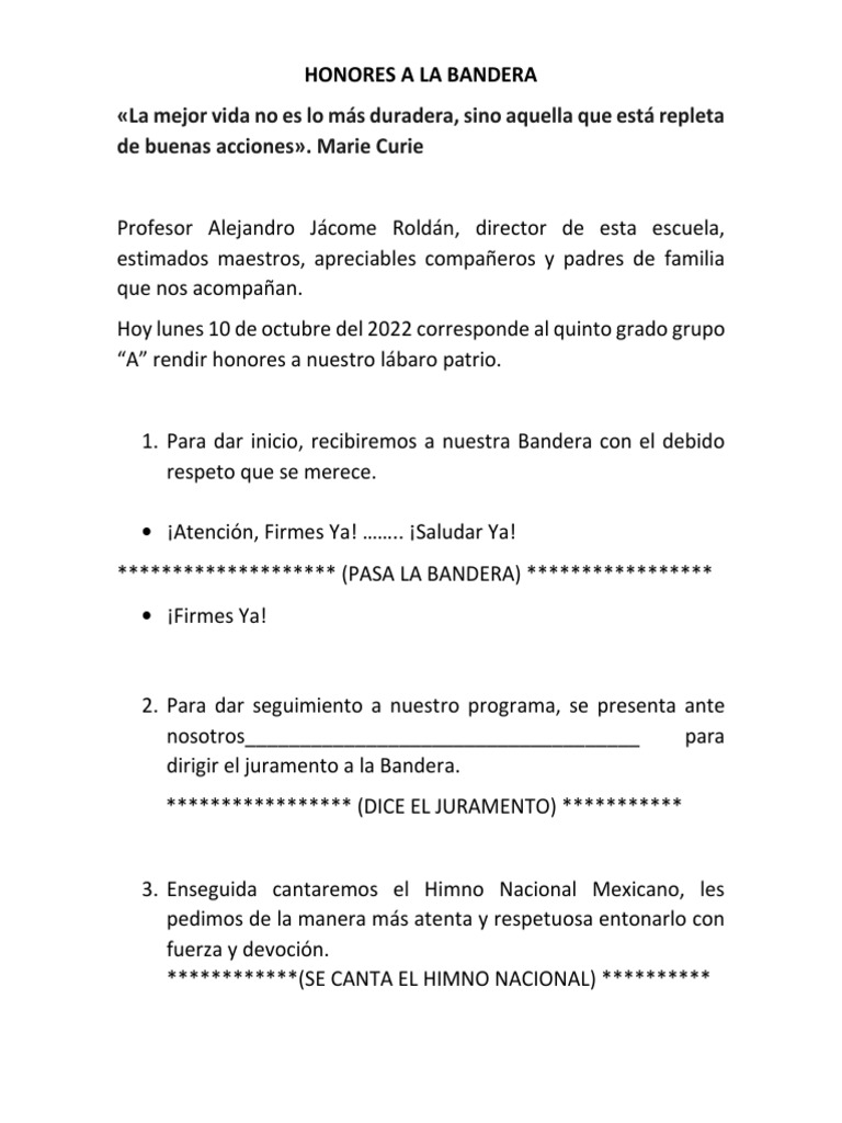 Honores A La Bandera 10 de Octubre | PDF | México