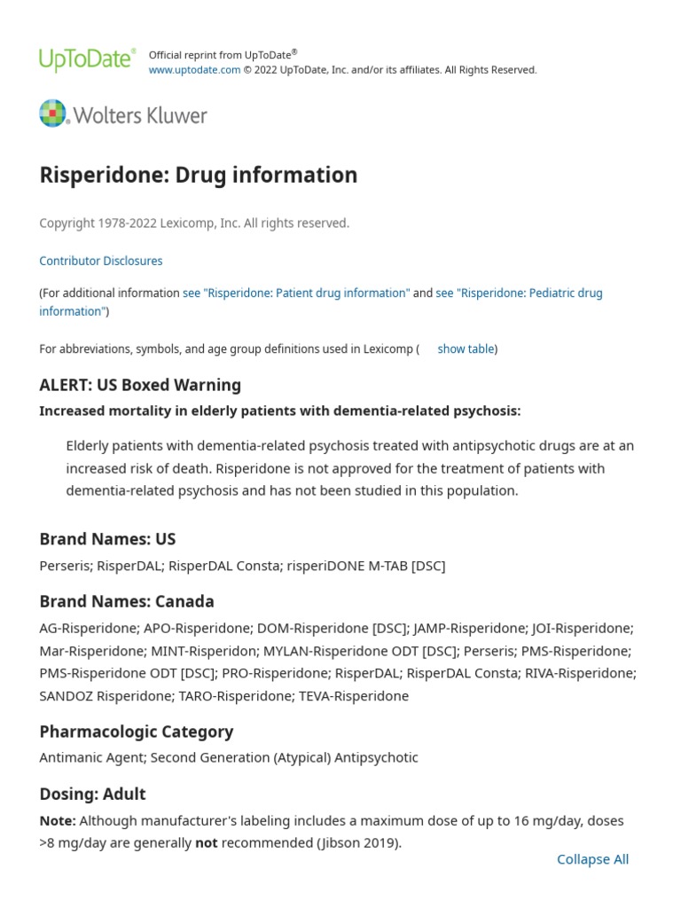 Risperidone_ Drug Information - UpToDate | PDF | Antipsychotic ...