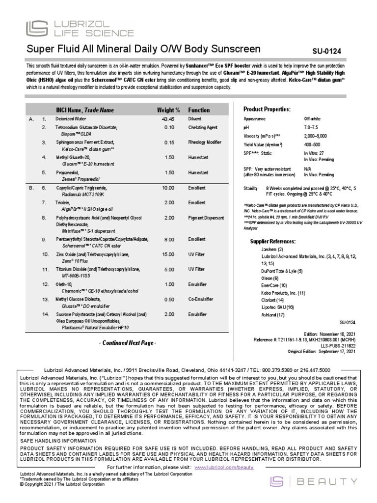 Super Fluid All Mineral Daily OW Body Sunscreen | PDF | Sunscreen | Safety