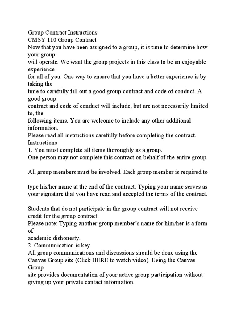 Group Contract Instructions | PDF | Communication