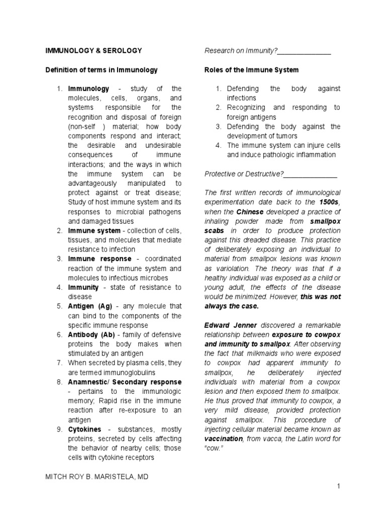 Immunology & Serology Reviewer | PDF | Immune System | Antibody