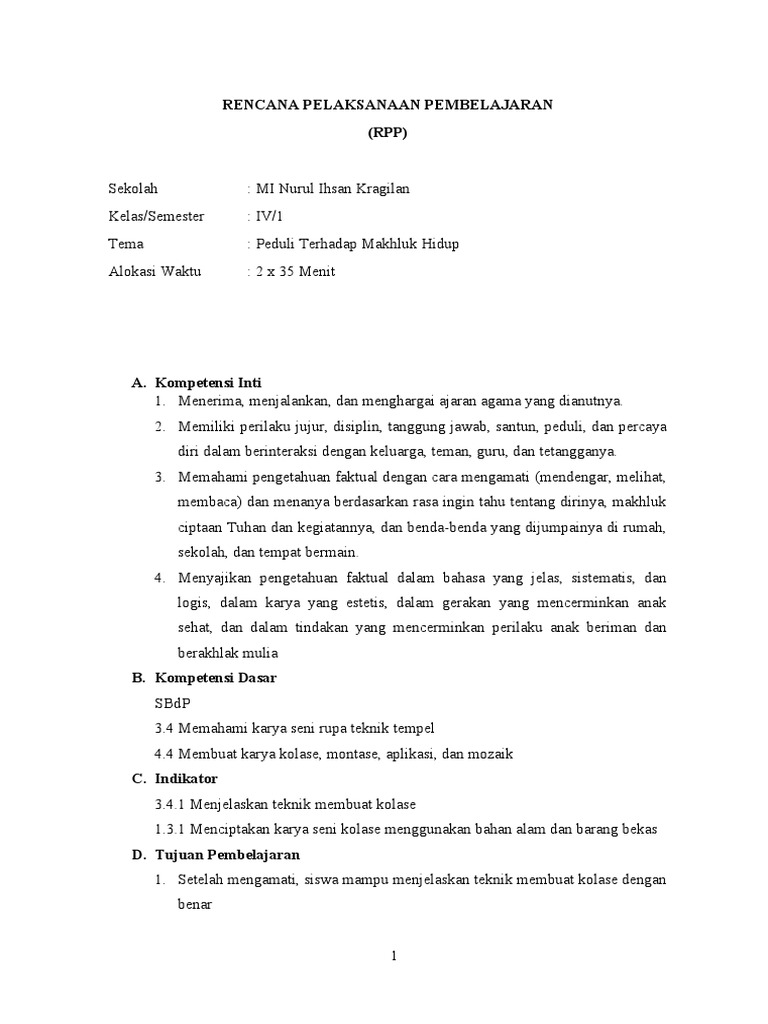 3.2.a.1 RPP KETERAMPILAN BERPIKIR DAN BERTINDAK KREATIF | PDF