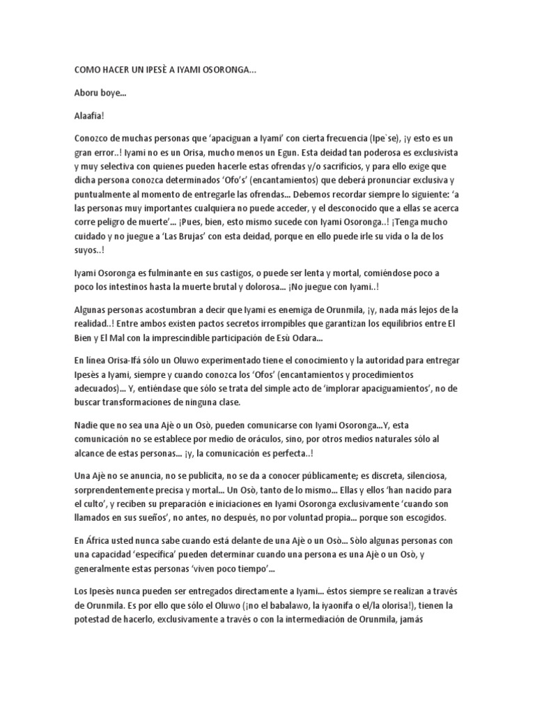 iyamis Como-Hacer-Un-Ipese-a-Iyami-Osoronga | PDF