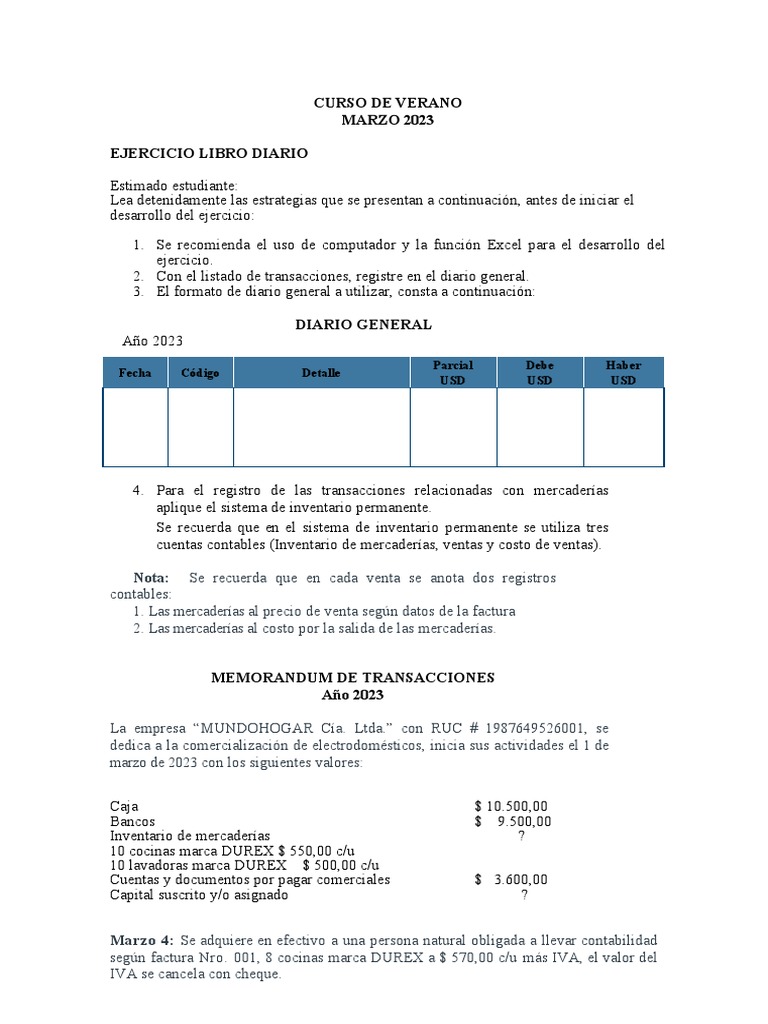 Ejercicio Libro Diario | PDF | Factura | Contabilidad