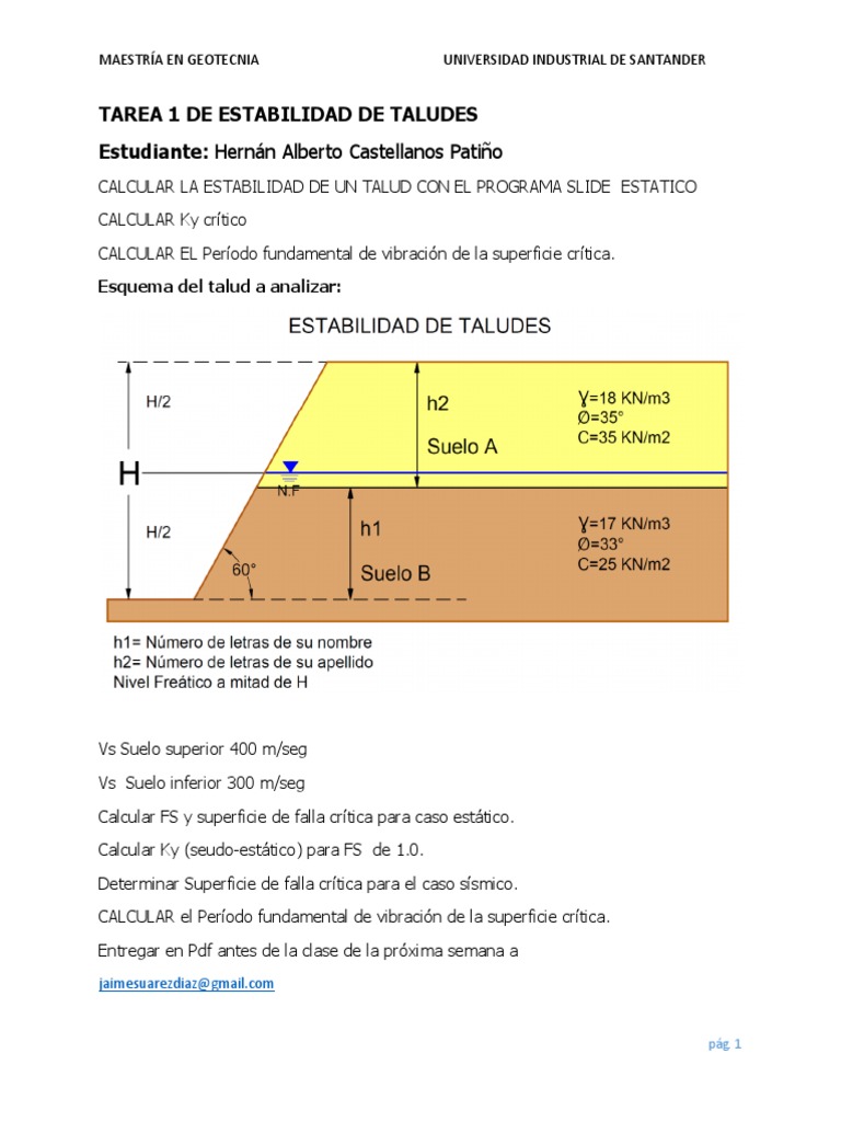 Estabilidad de Talud 1: Cálculos y Análisis | PDF | Métodos y ...