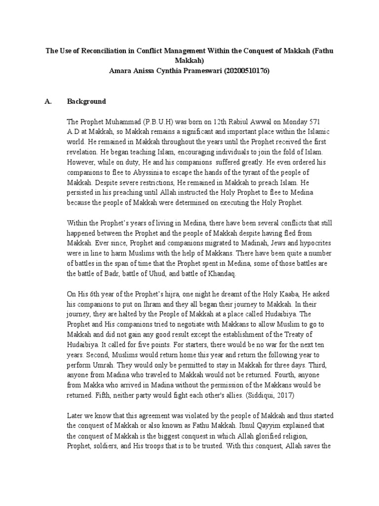 The Use of Reconciliation in Conflict Management Within The Conquest of Makkah | PDF | Muhammad ...