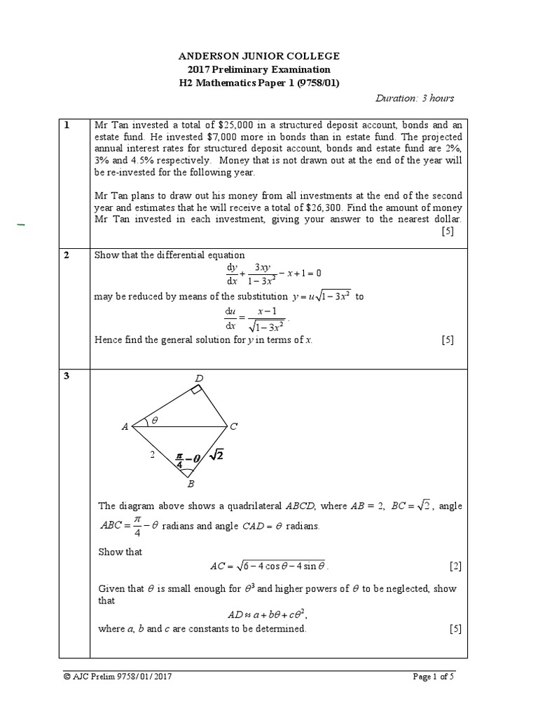 Ajc H2 Maths P1 | PDF | Geometry | Mathematics